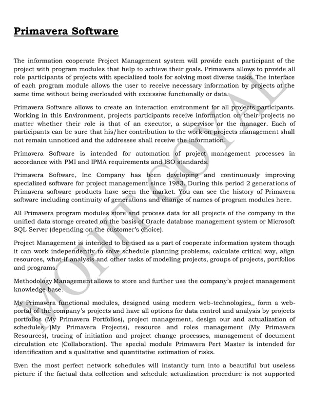 Primavera software | PDF