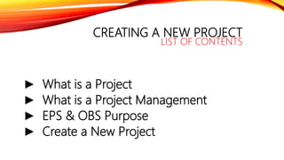 Primavera training 02- Creating a new project | PPTX
