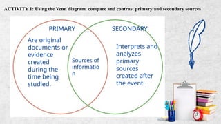 PRIMAY & SECONDARY SOURCES.pptx define each sourcesx | PPTX