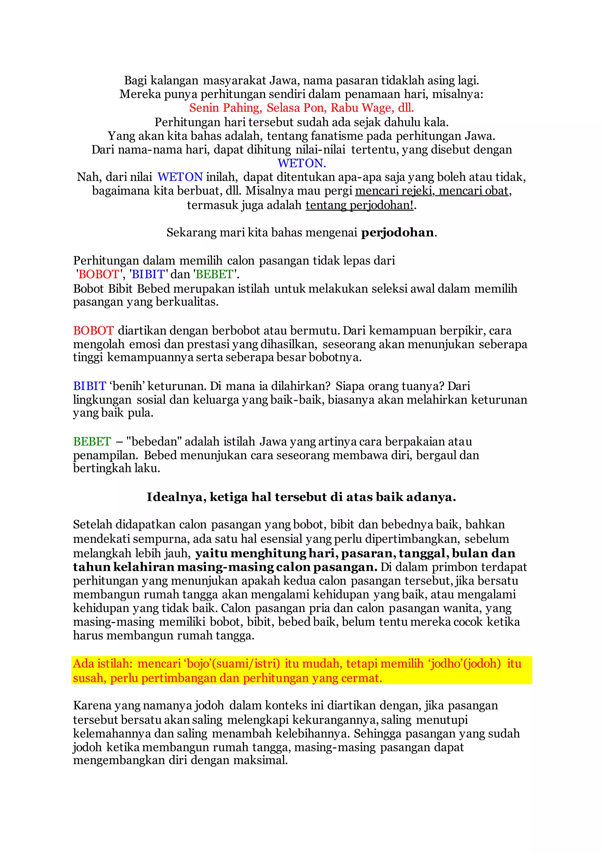Primbon jawa | DOCX