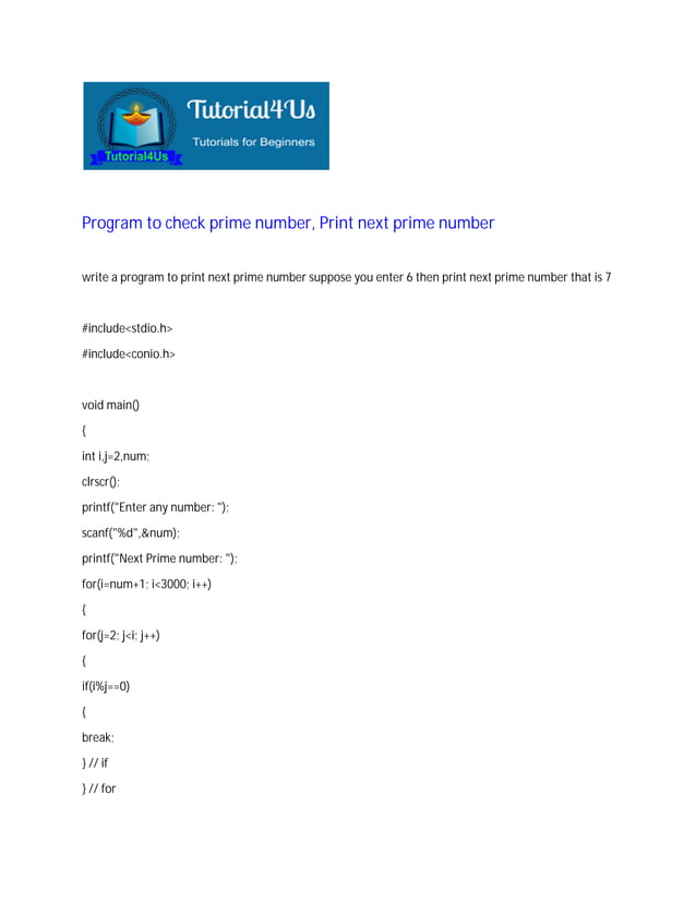 Prime number program in c | PDF