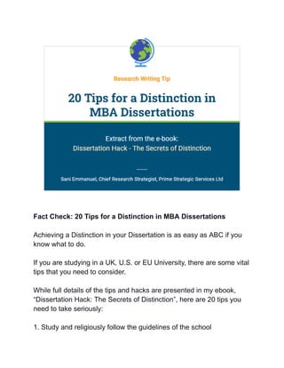 20 Tips for a Distinction in MSC, MBA & PHD Thesis/Dissertations | PDF