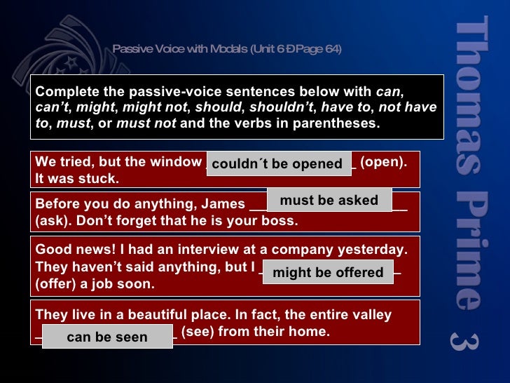 Unit 6 - modals in the passive voice