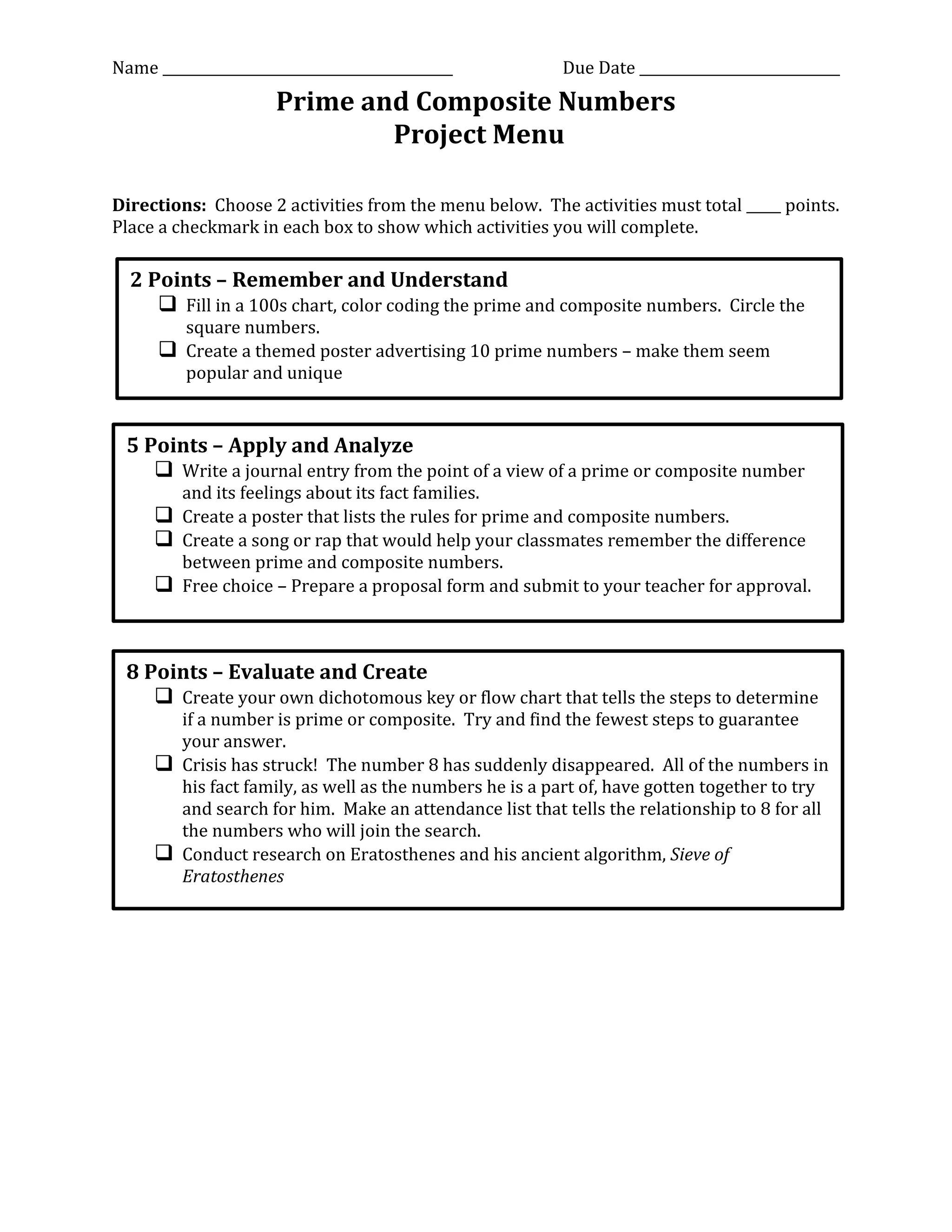 Prime and composite numbers menu | DOCX