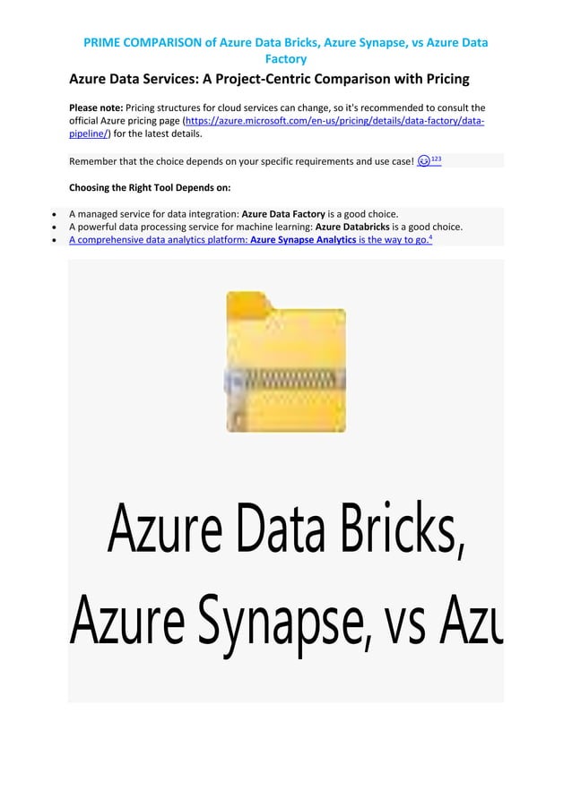 PRIME COMPARISON of Azure Data Bricks, Azure Synapse, vs Azure Data ...