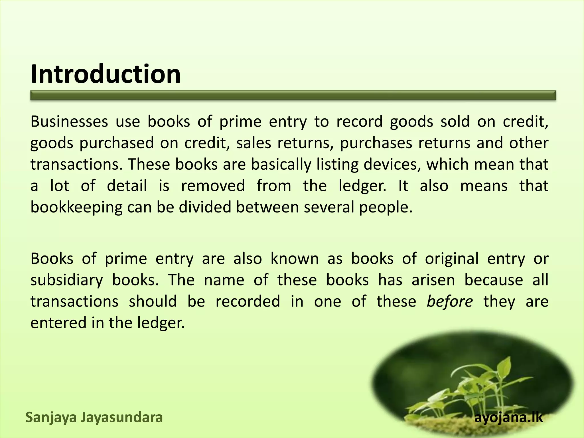 Prime entry books or books of original entry | PPTX