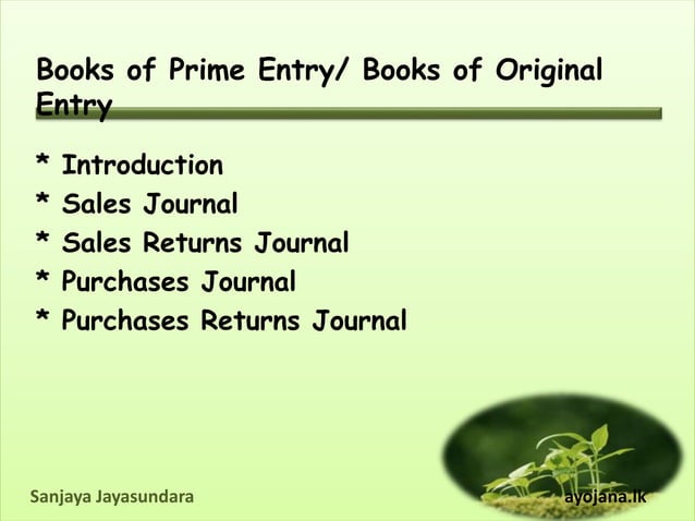 Prime entry books or books of original entry | PPTX
