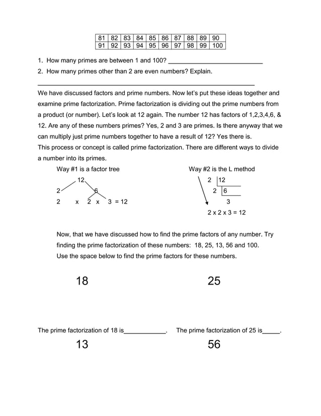 Prime factorization | DOCX