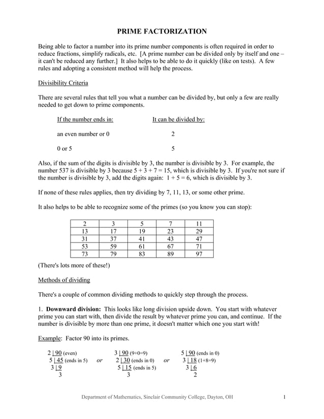 Prime Factorization Pdf