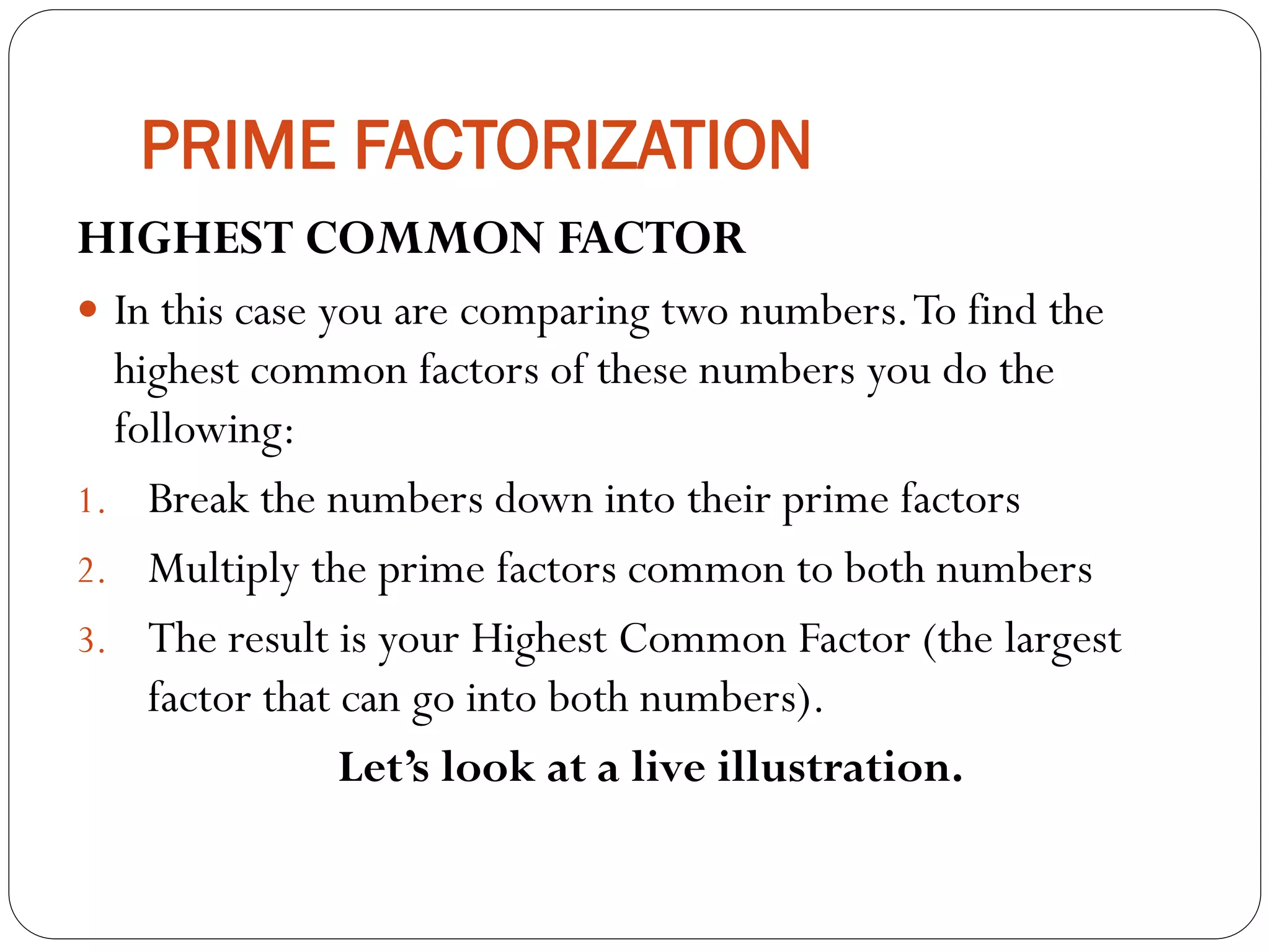 Mathematics for Grade 6: Prime Factorization - HCF | PDF