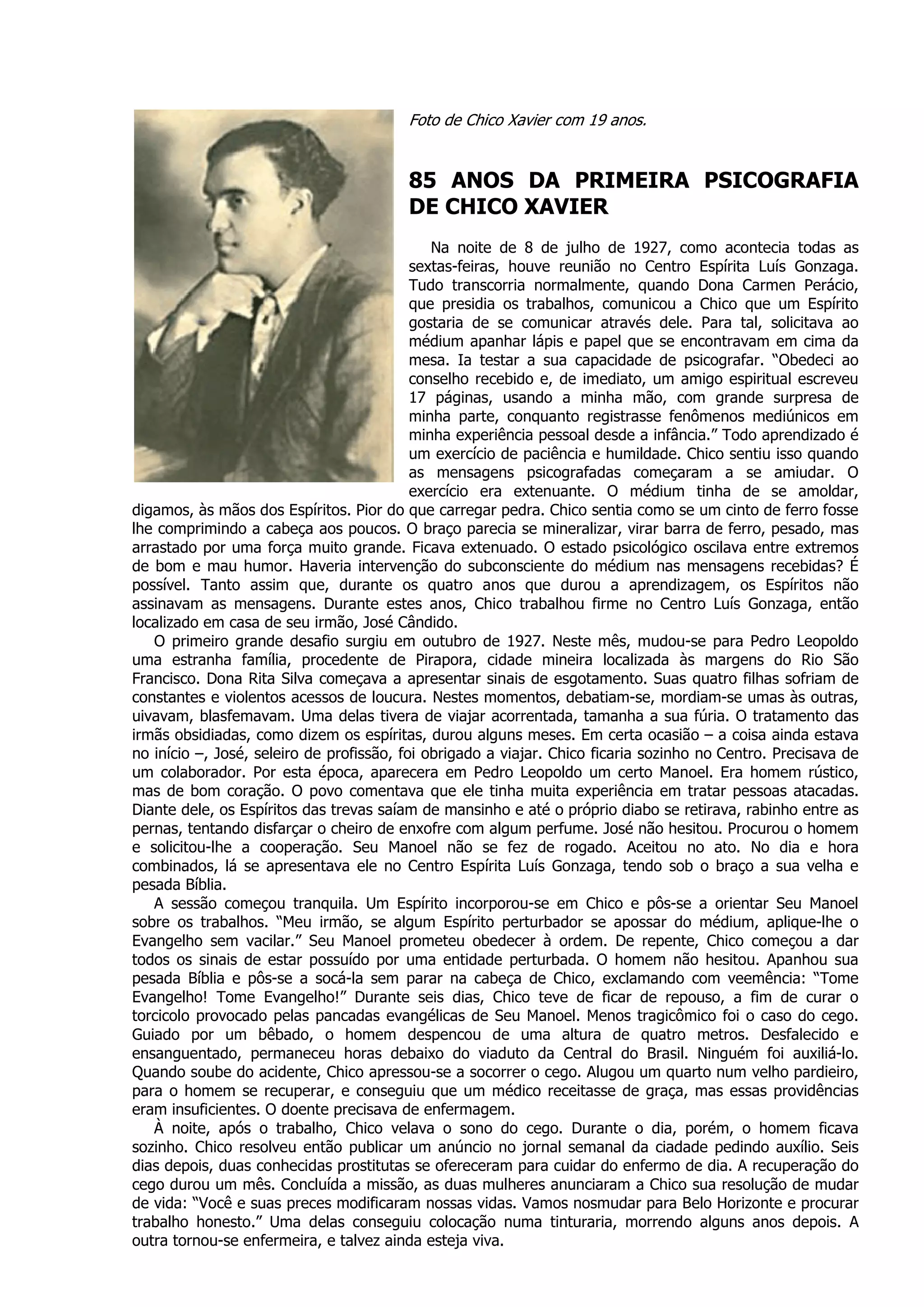 Primeira psicografia de francisco cândido xavier | PDF