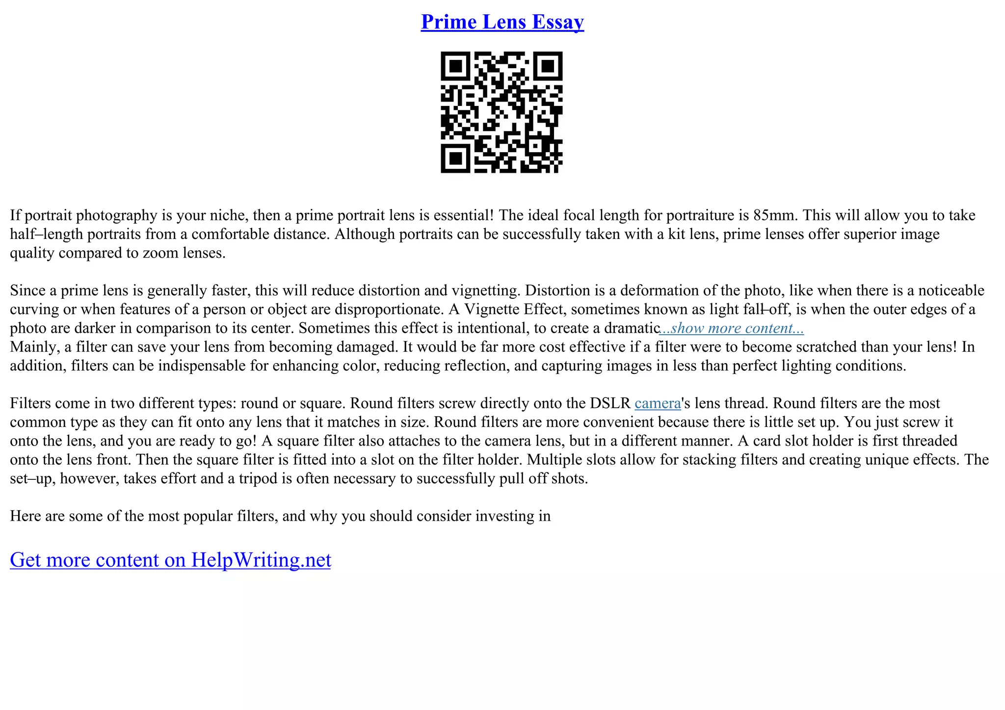 Prime Lens Essay | PDF