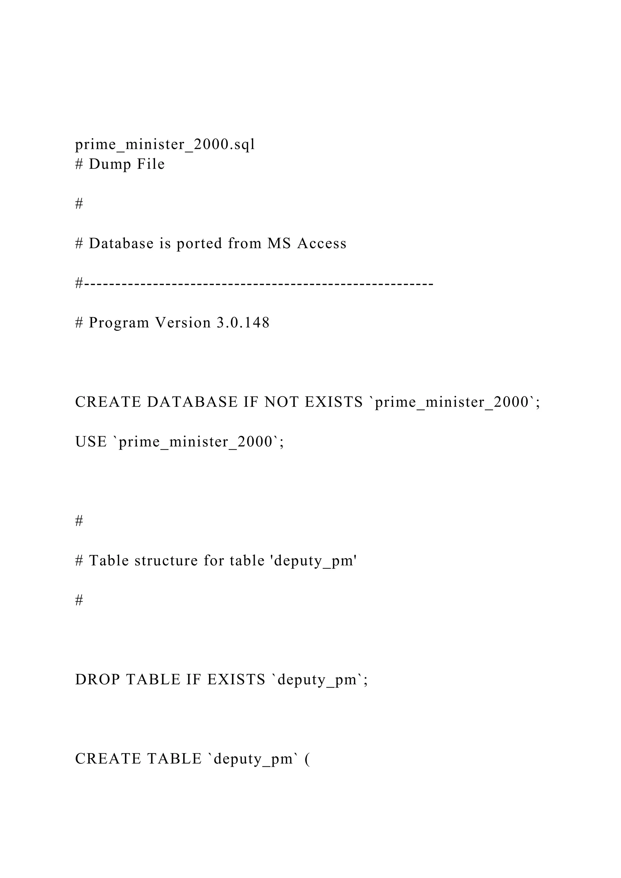 Primeminister2000sql Dump File Database Is Ported Docx