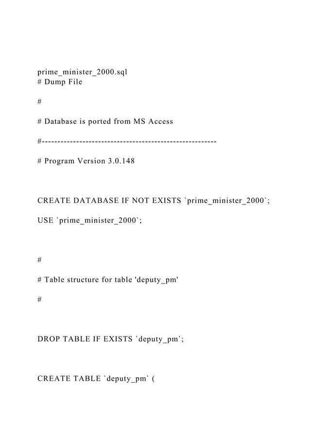 Prime Minister 2000 Sql Dump File Database Is Ported Docx