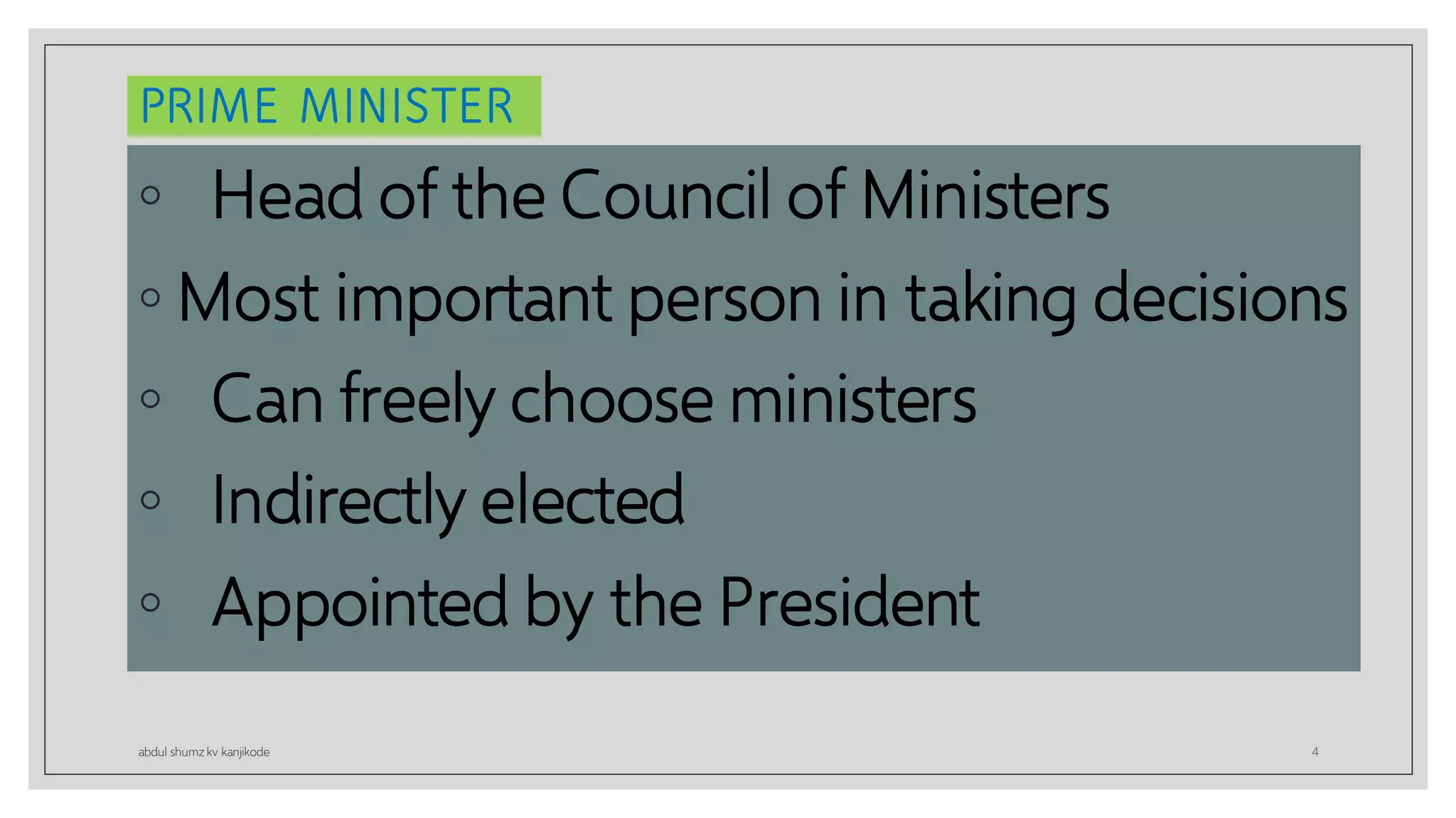 Powers & Functions of the Prime Minister, Dem. Poli. Grade 9 cbse | PDF