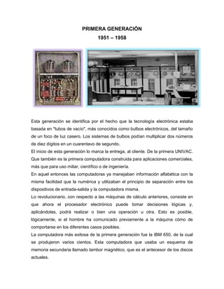 GENERACION DE COMPUTADORAS 1, 2, 3 | DOCX