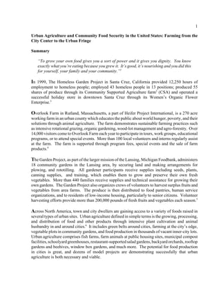 Urban Agriculture and Community Food Security: Farming from the City ...