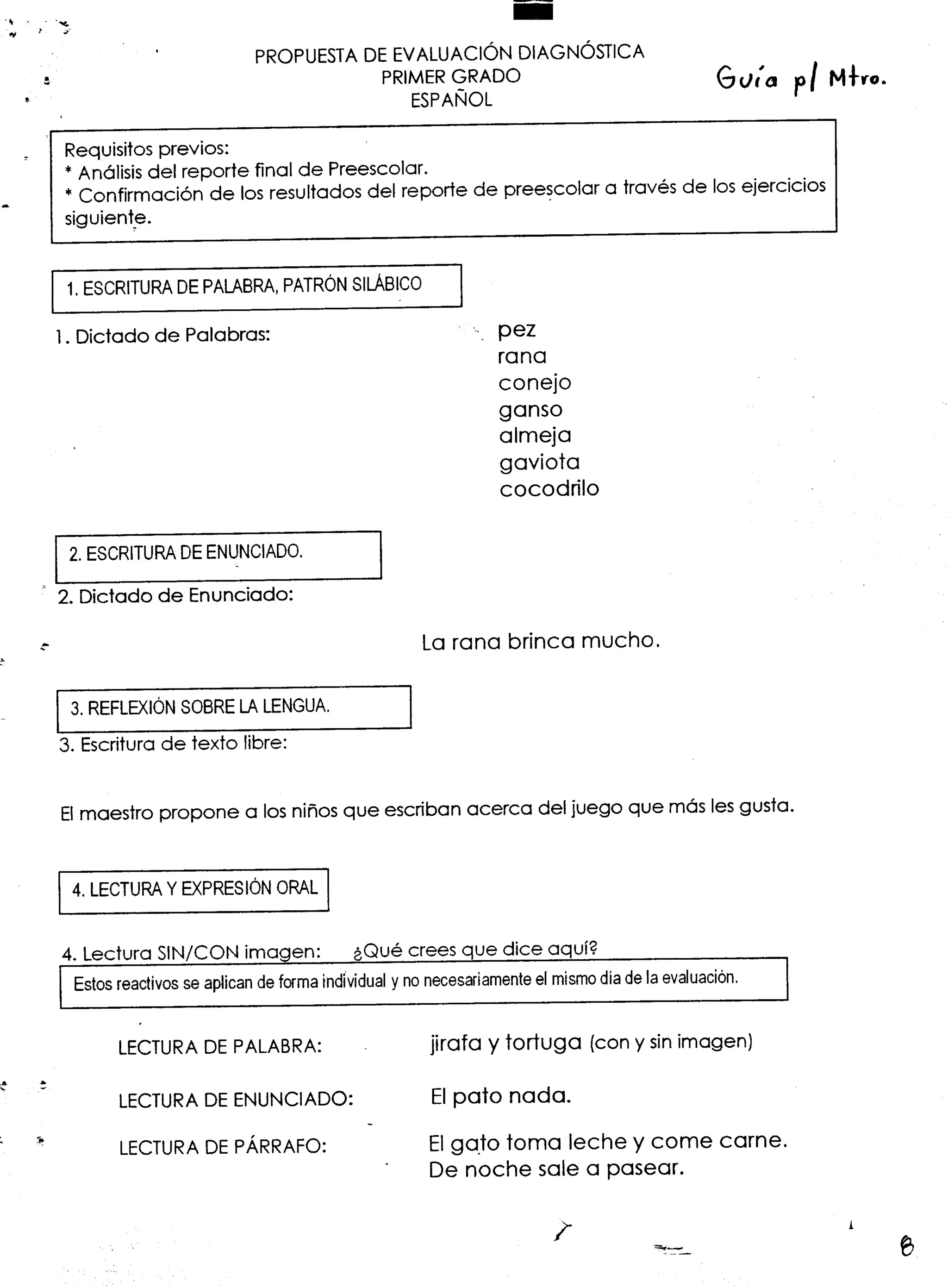 Evaluacion de lectura, escritura y matematicas. Primer ciclo | PDF
