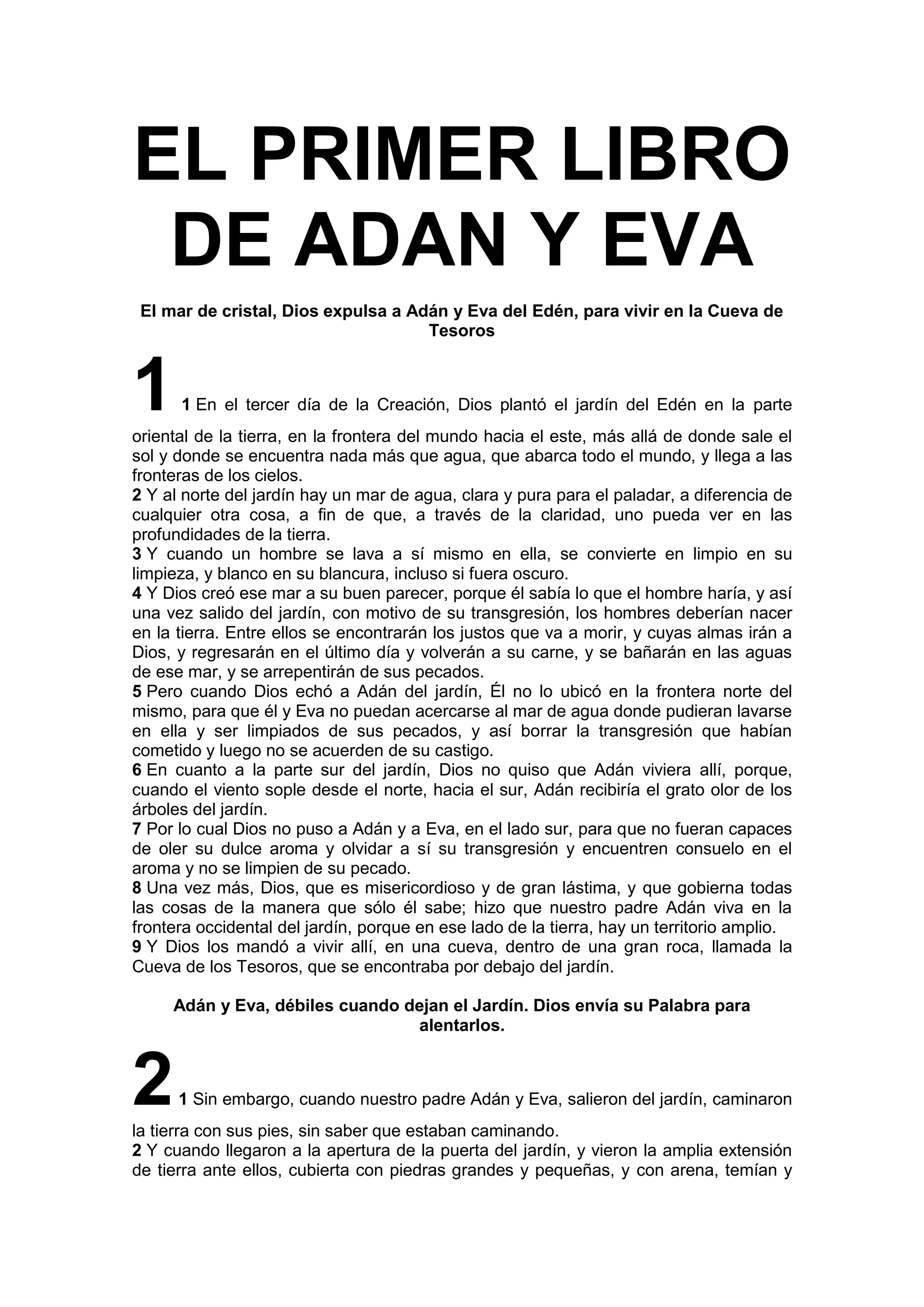 Primer libro de la vida de Adán y Eva | PDF