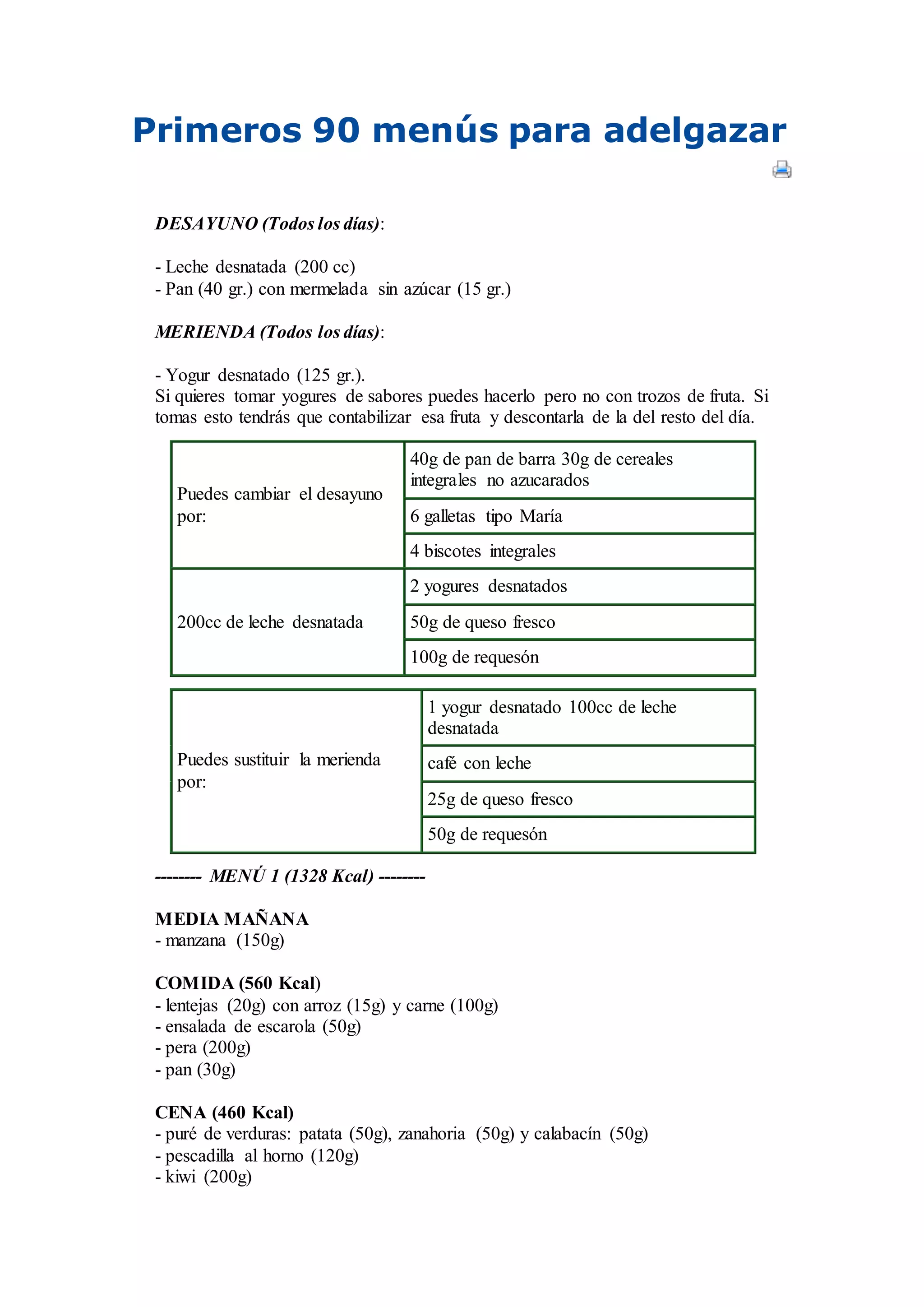 Primeros 90 menús para adelgazar | DOCX | Healthy Cooking and Eating ...