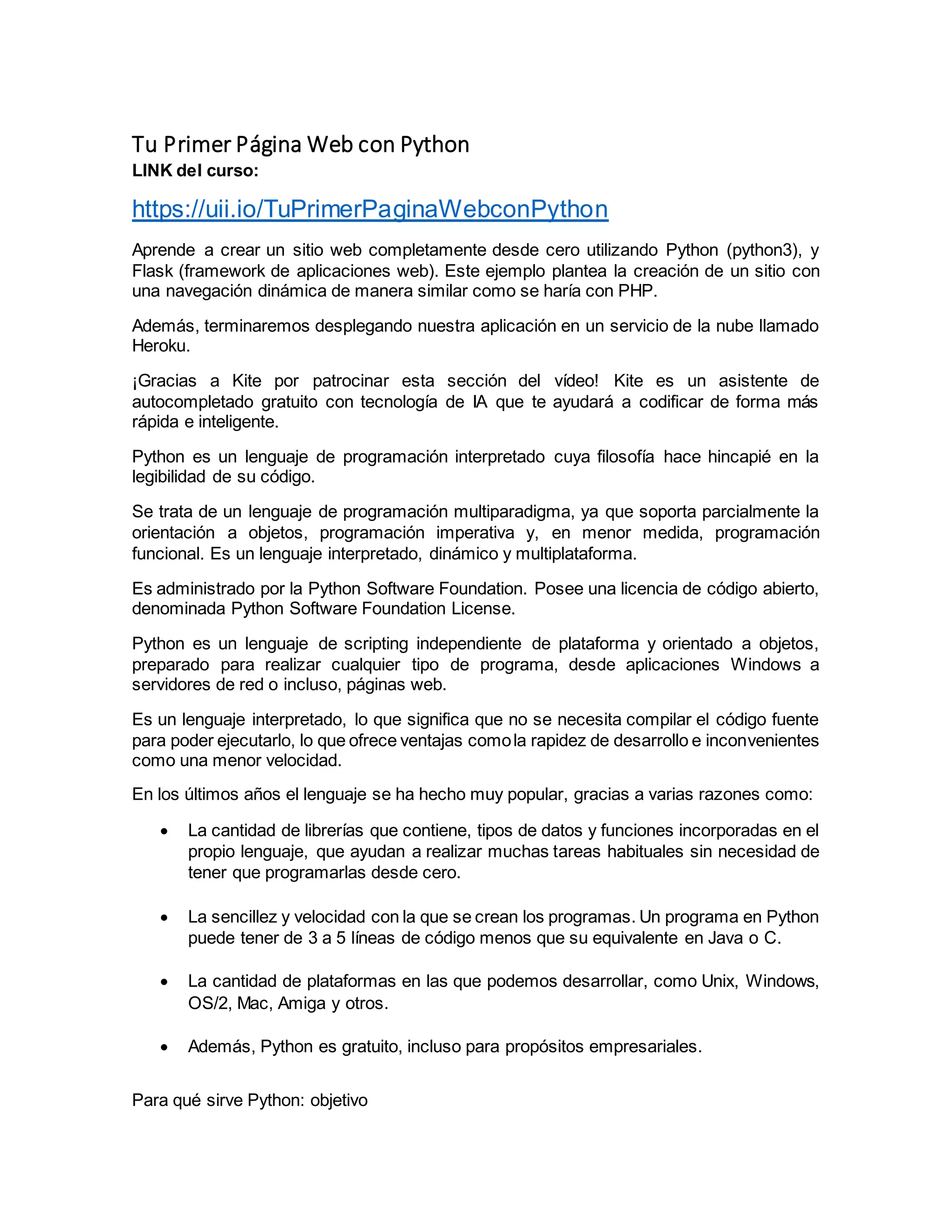 Tu Primer Página Web con Python | DOCX
