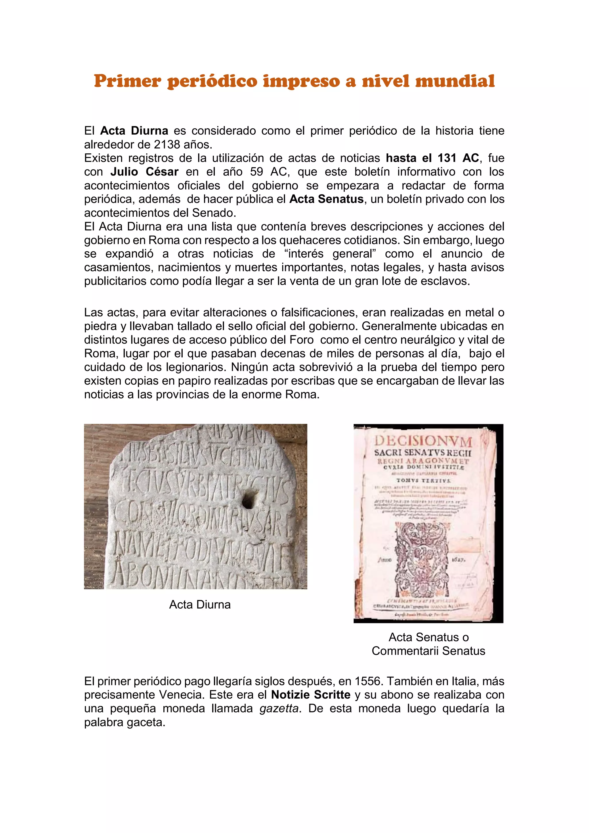 Primer periodico impreso a nivel mundial | PDF