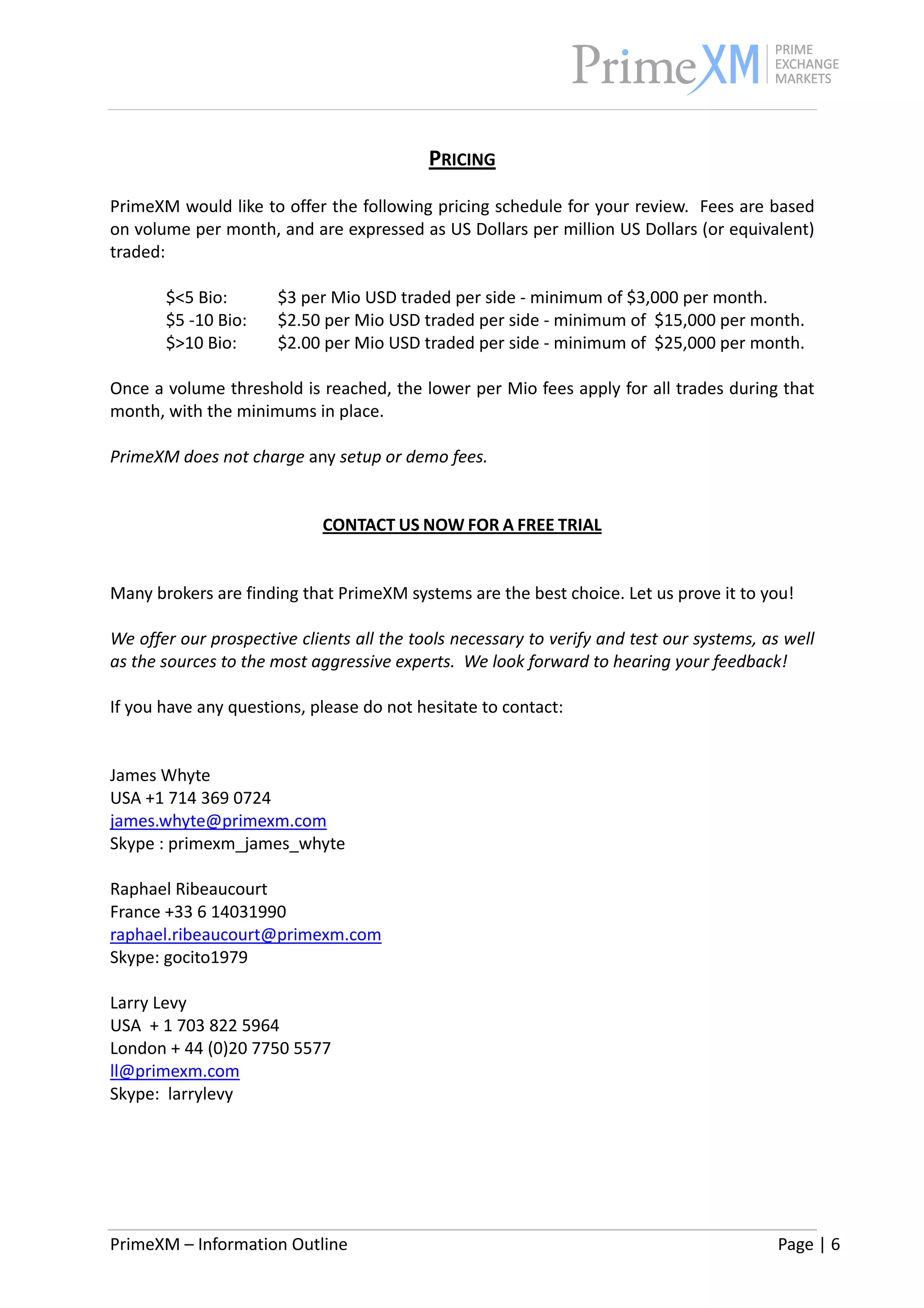 Prime XM Information Outline July 2011 | PDF