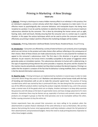 Use of Priming in Marketing | PDF