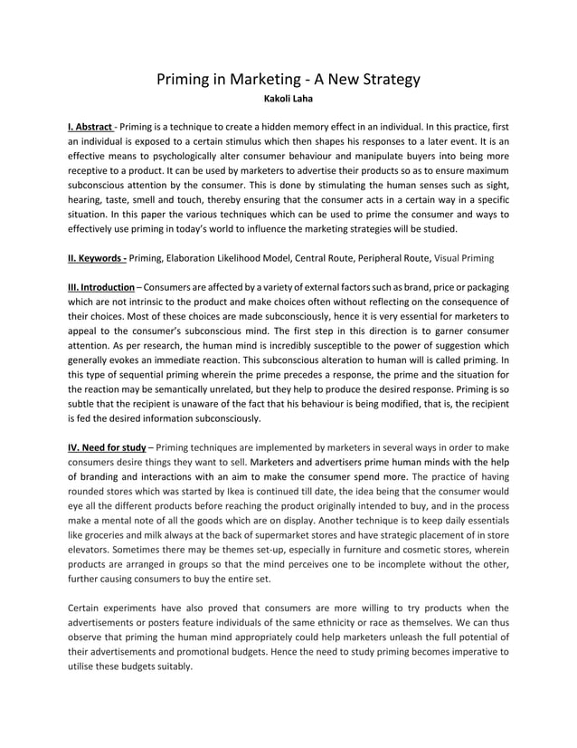 Use of Priming in Marketing | PDF
