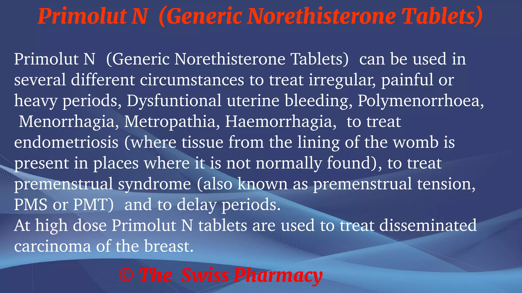 Primolut N (Generic Norethisterone Tablets) | PDF