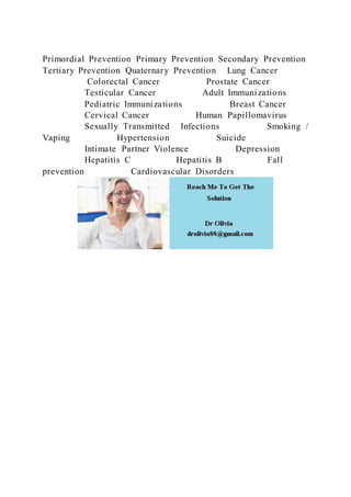 Primordial Prevention Primary Prevention Secondary Prevention Tertia | PDF