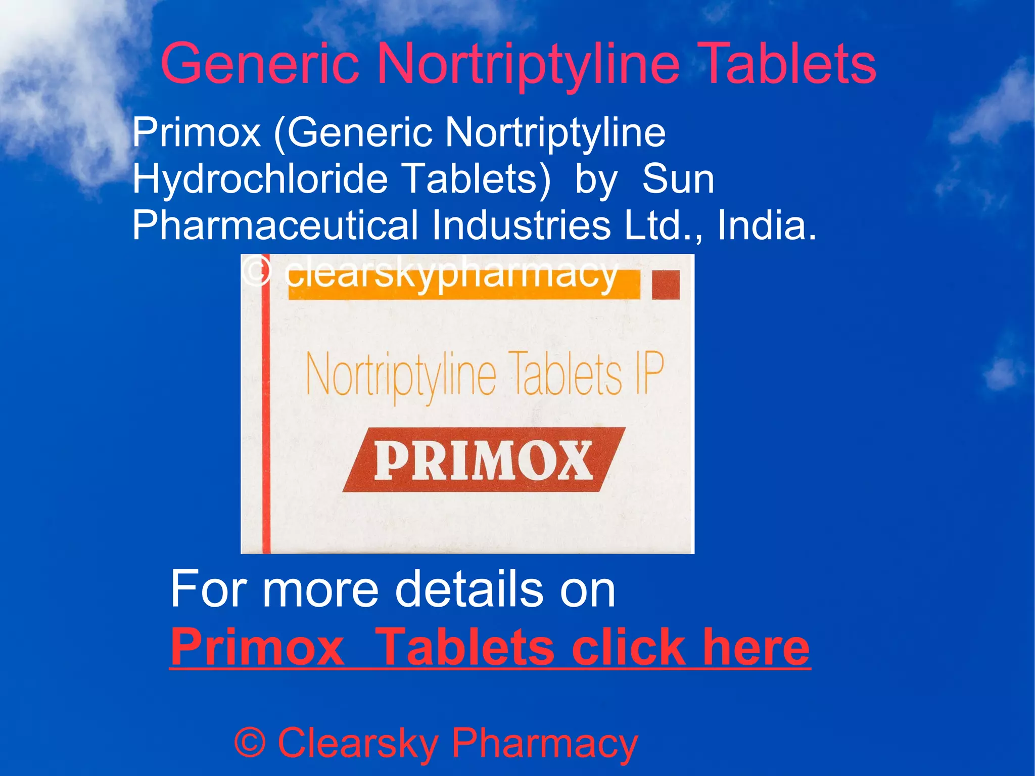 Primox (Generic Nortriptyline Hydrochloride Tablets) | PPT