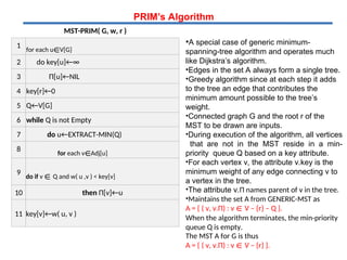 prims algorithm for algorithms for cs st | PPT
