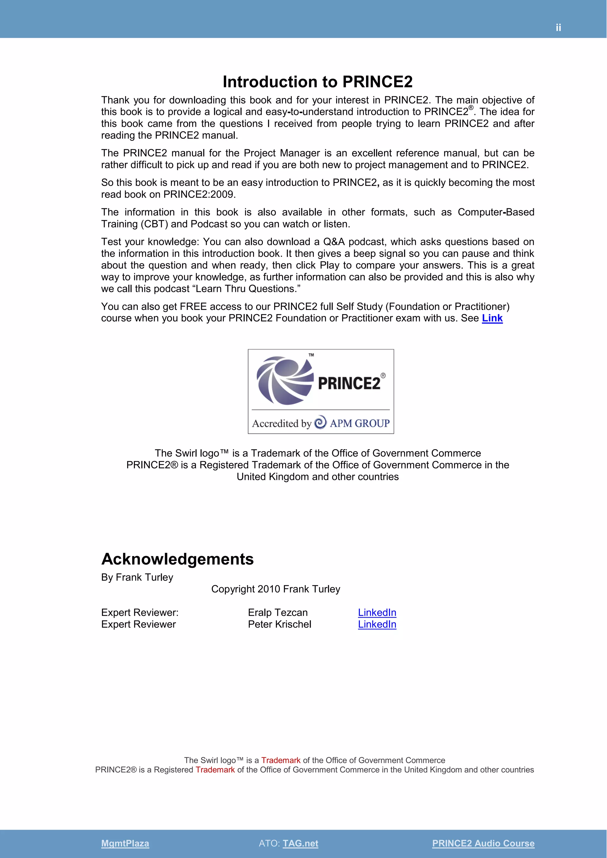 An Introduction to PRINCE2 - By Frank Turley | PDF