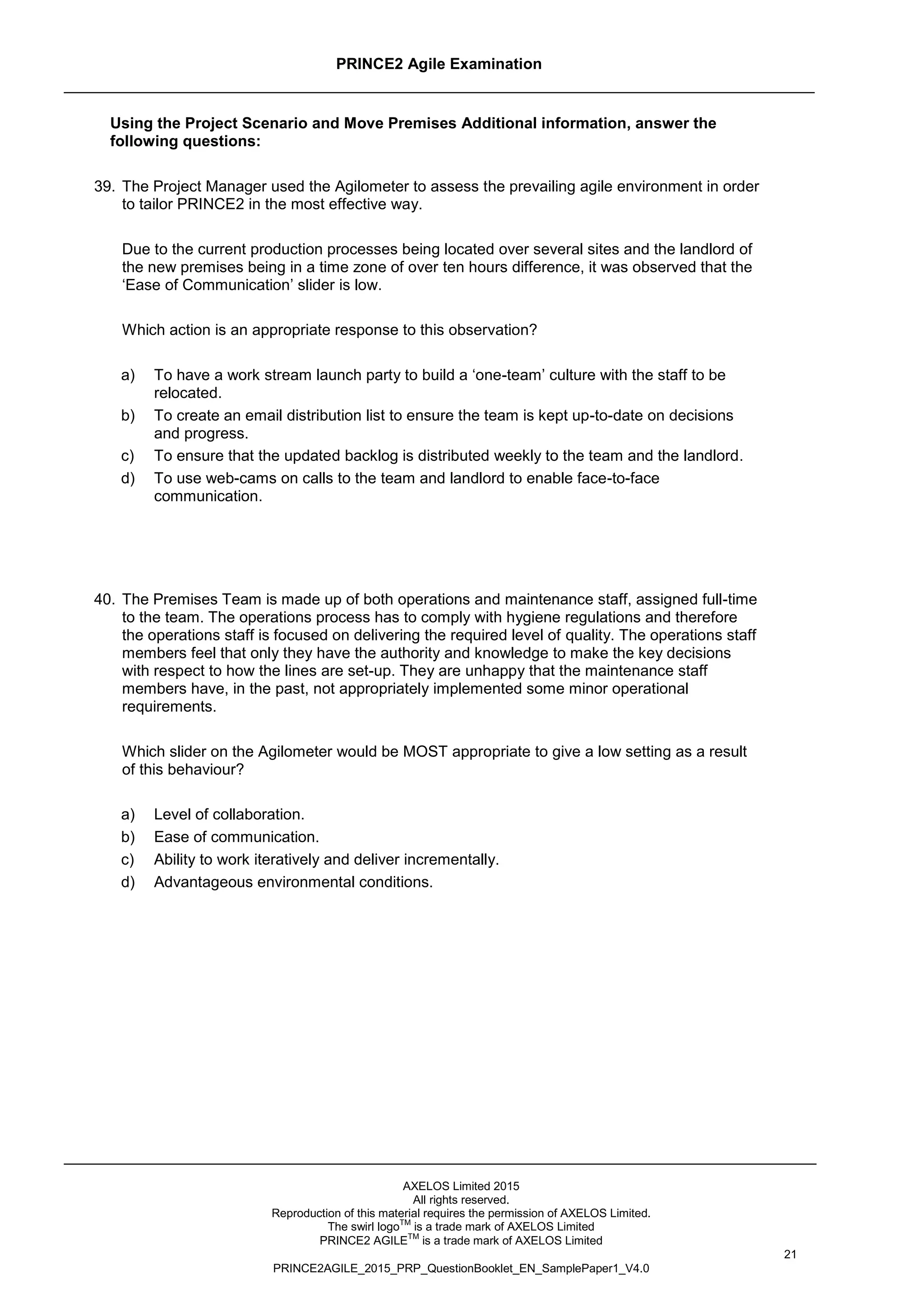 Prince2 agile samplepaper_1_v4.0 | PDF | Business | Business and Finance