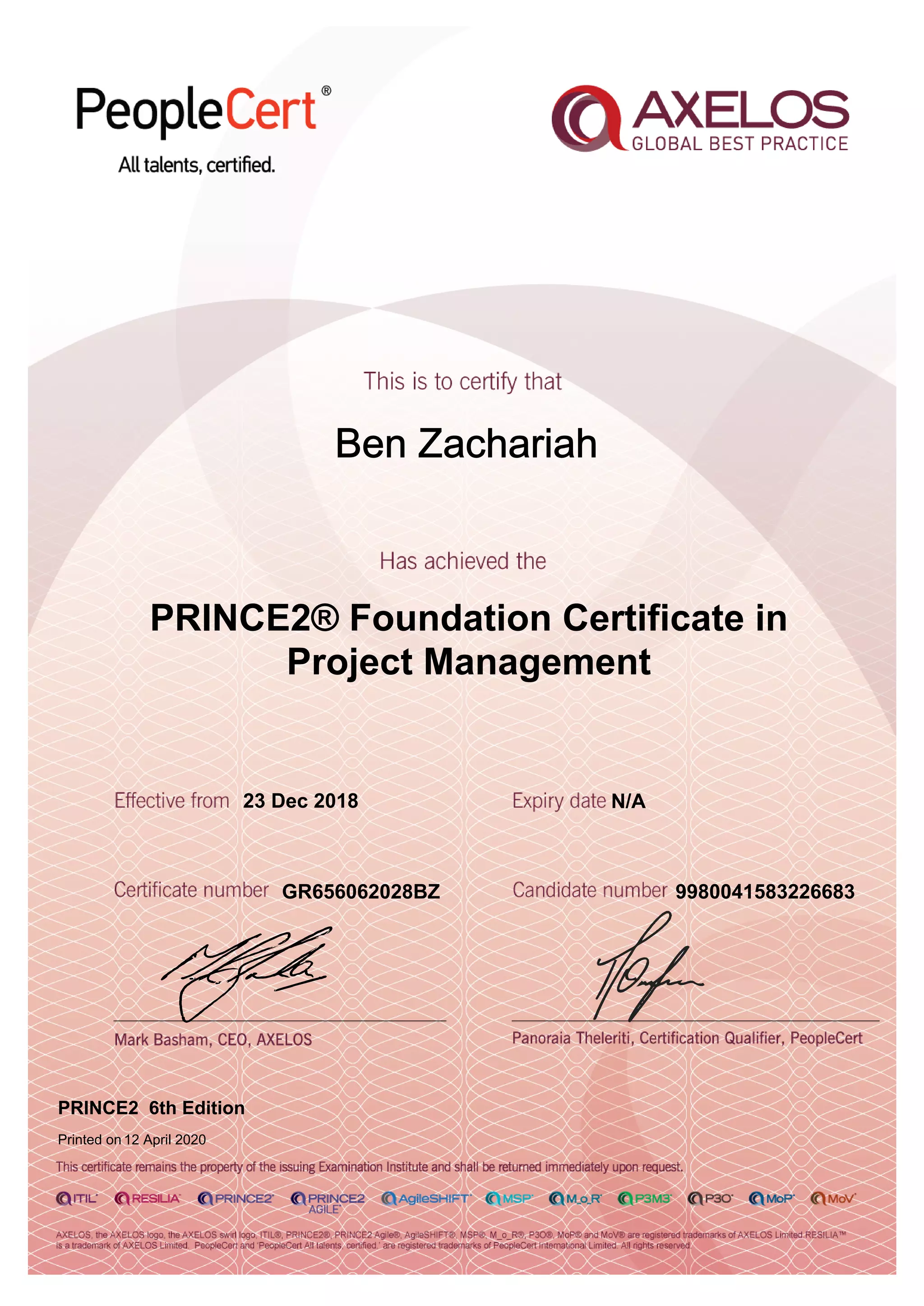 PRINCE2® Foundation Level Certificate | PDF