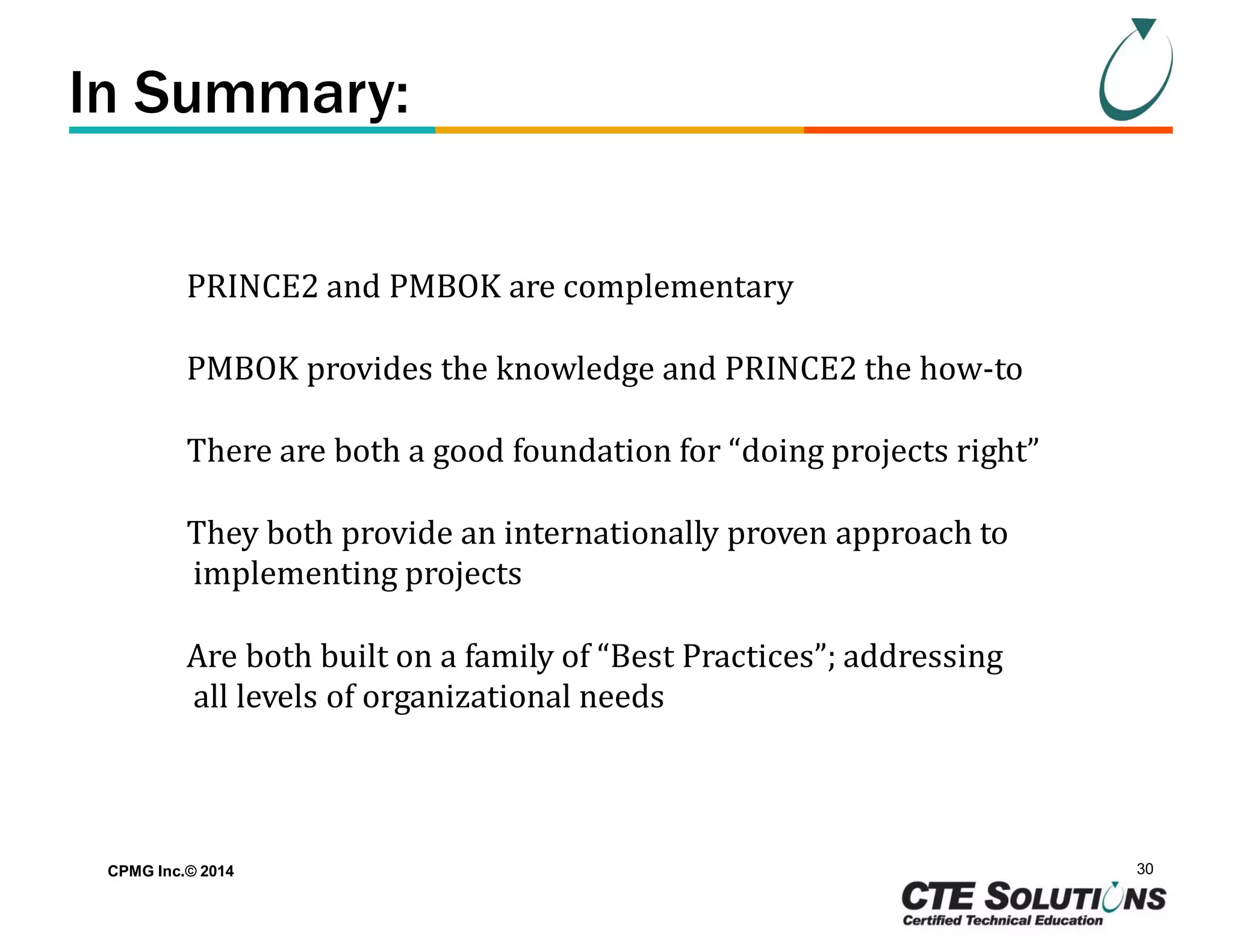 Prince2 & PMBOK Comparison Demystified | PDF