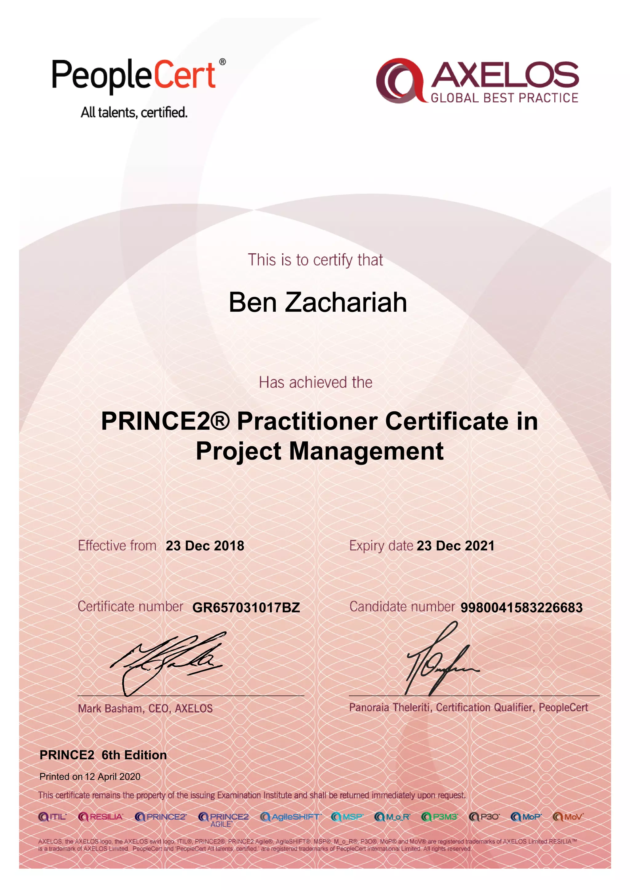 PRINCE2® Practitioner Level Certificate | PDF