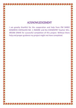 CBSE CLASS 12 INVSETIGATORY PROJECT FONT PAGES OF CHEMISTRY | PDF | Secondary Education | Education