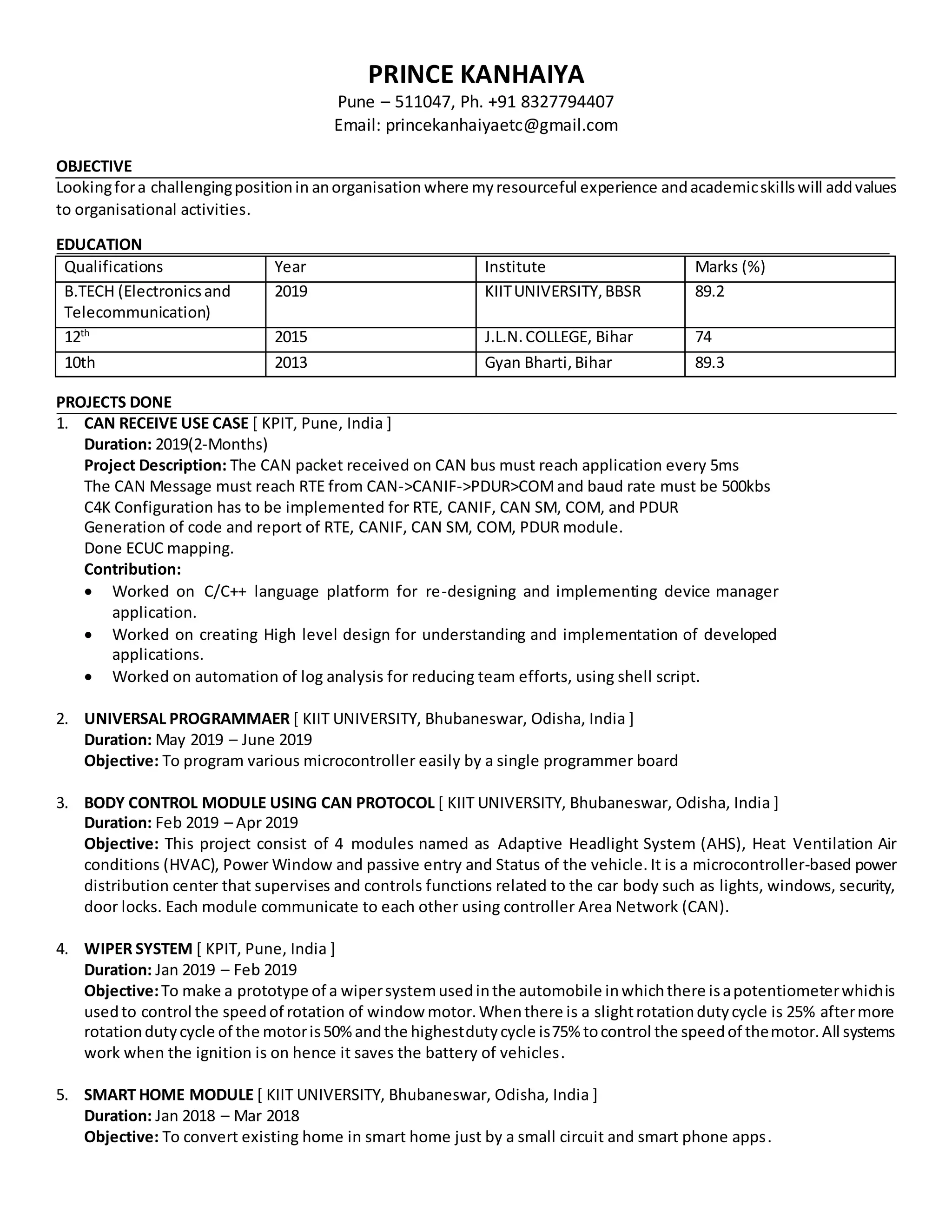 Prince kanhaiya resume | PDF