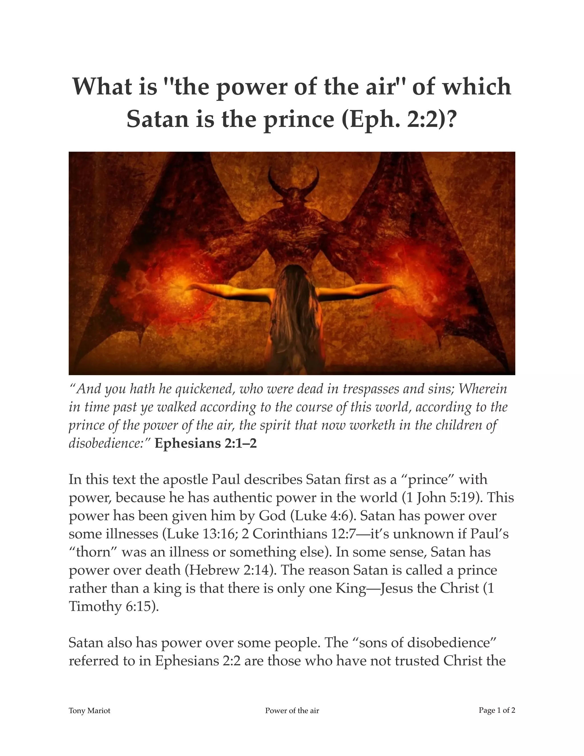 Prince of the Power of the Air | PDF