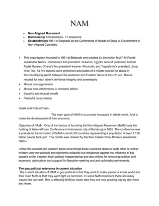 PRESENTATION ON NATO, NAM, SAARC | PDF