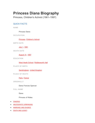 Princess diana biography | PDF