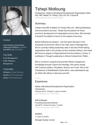 Princess Tshepi Motloung Batlokoa Nation Profile and Humanitarian ...