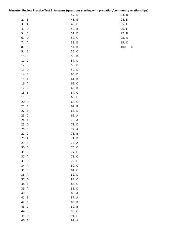 Princeton Review Practice Test 2 Answers Princeton Review Practice Test 2 Answers