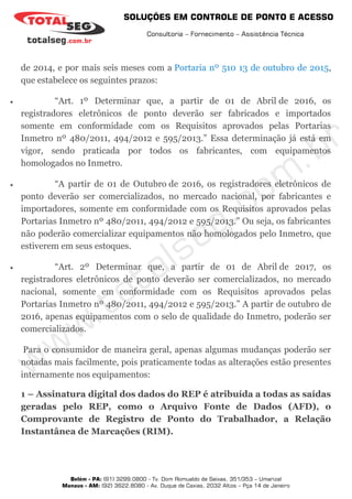 Principais Mudanças dos Relógios de Ponto Homologados pelo INMETRO ...