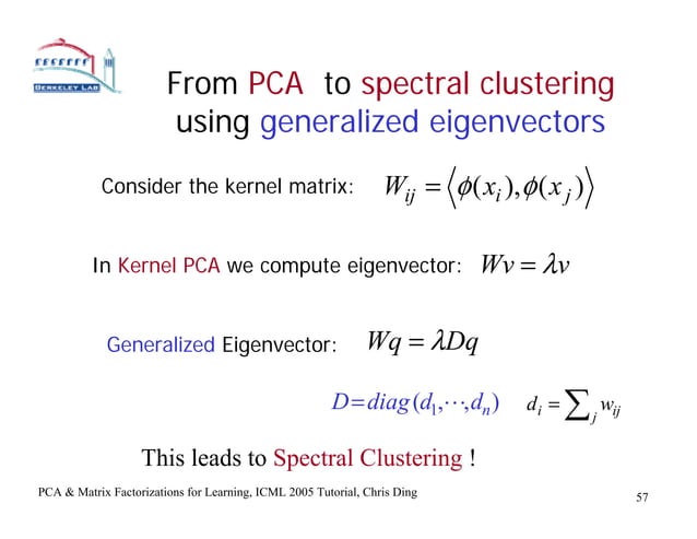 Principal Component Analysis And Matrix Factorizations For Learning Part 2 Ding Icml 2005