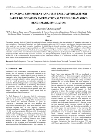 Principal component analysis based approach for fault diagnosis in pneumatic valve using ...