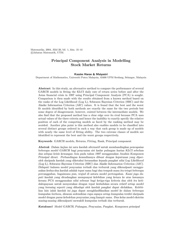 Principal component analysis in modelling | PDF