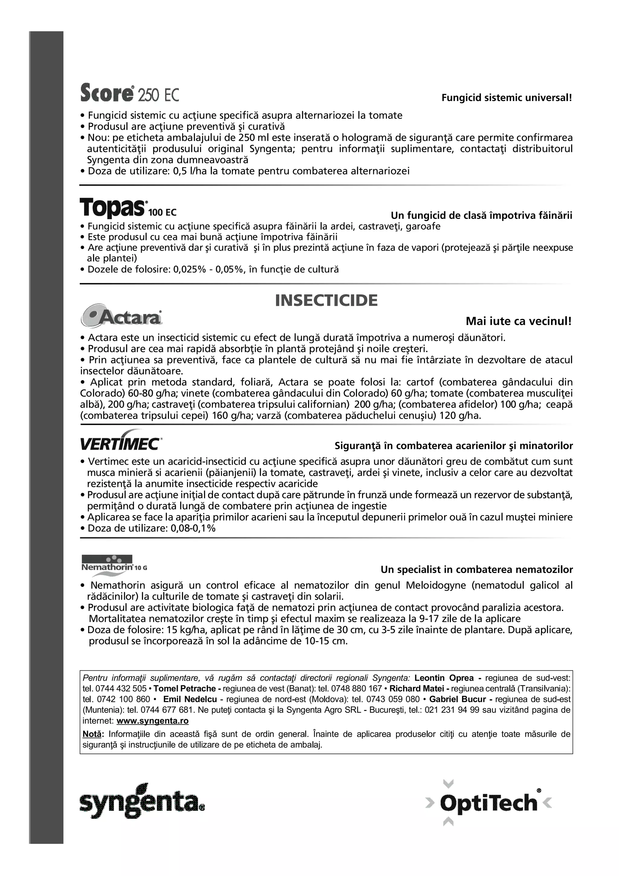 Principalele produse syngenta pentru protectia plantelor | PDF